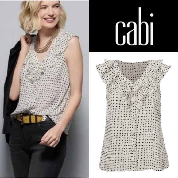 CAbi | Tops | Cabi 4553 Sleeveless Polka Dot Ruffled V Neck Blouse Top Nwot | Poshmark